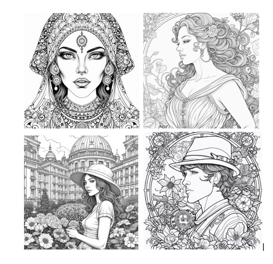 16 Coloring Pages for Adults / Portraits of Different People / Instant ...