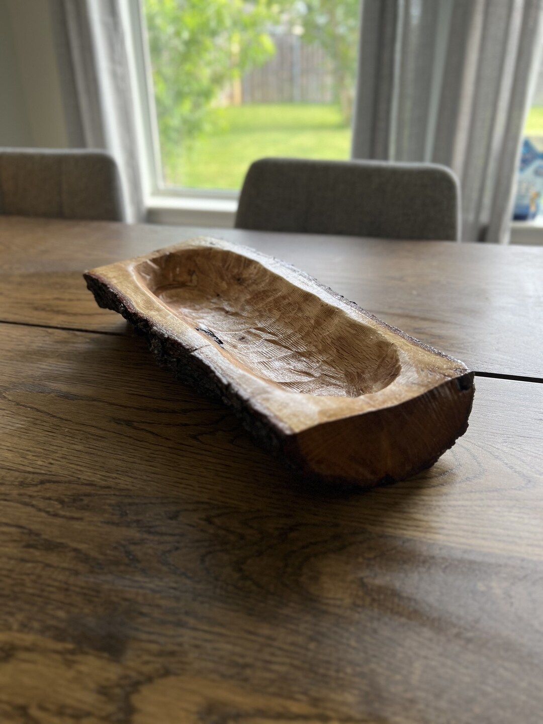 Hand Carved Rustic Wood Bowl With Natural Bark - Decorative Wooden ...