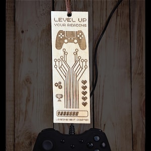 Handmade Wooden Bookmark for Gamers - "level up Your Reading" Engraved ...