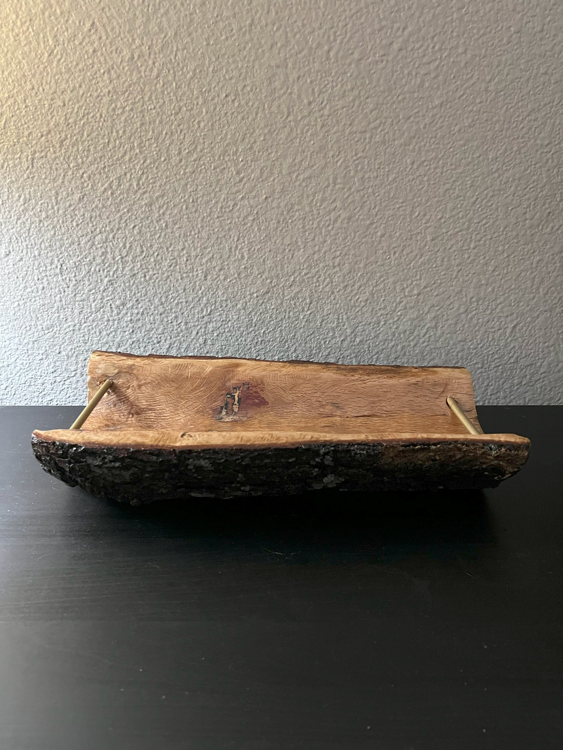 Hand Carved Tree Bark Decorative Bowl With Gold Metal Accents - Etsy