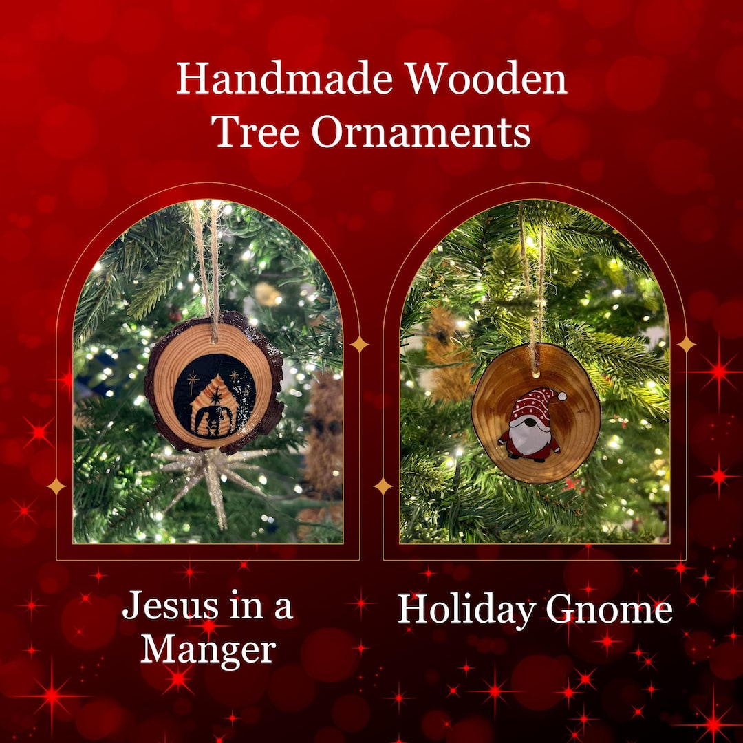 Wooden Christmas Ornaments | Jesus Manger Scene & Holiday Gnome ...