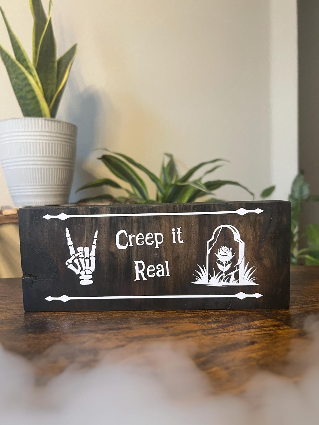 Creep It Real Halloween Wooden Decor | Funny Spooky Sign | Skeleton ...