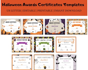 Printable Halloween Costume Award Certificate Bundle, Trick or Treat ...