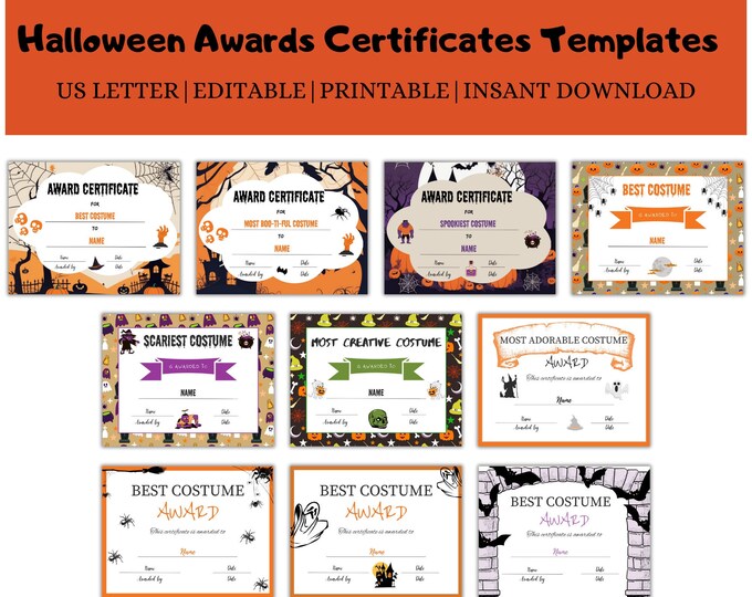 Printable Halloween Costume Award Certificate Bundle, Trick or Treat ...