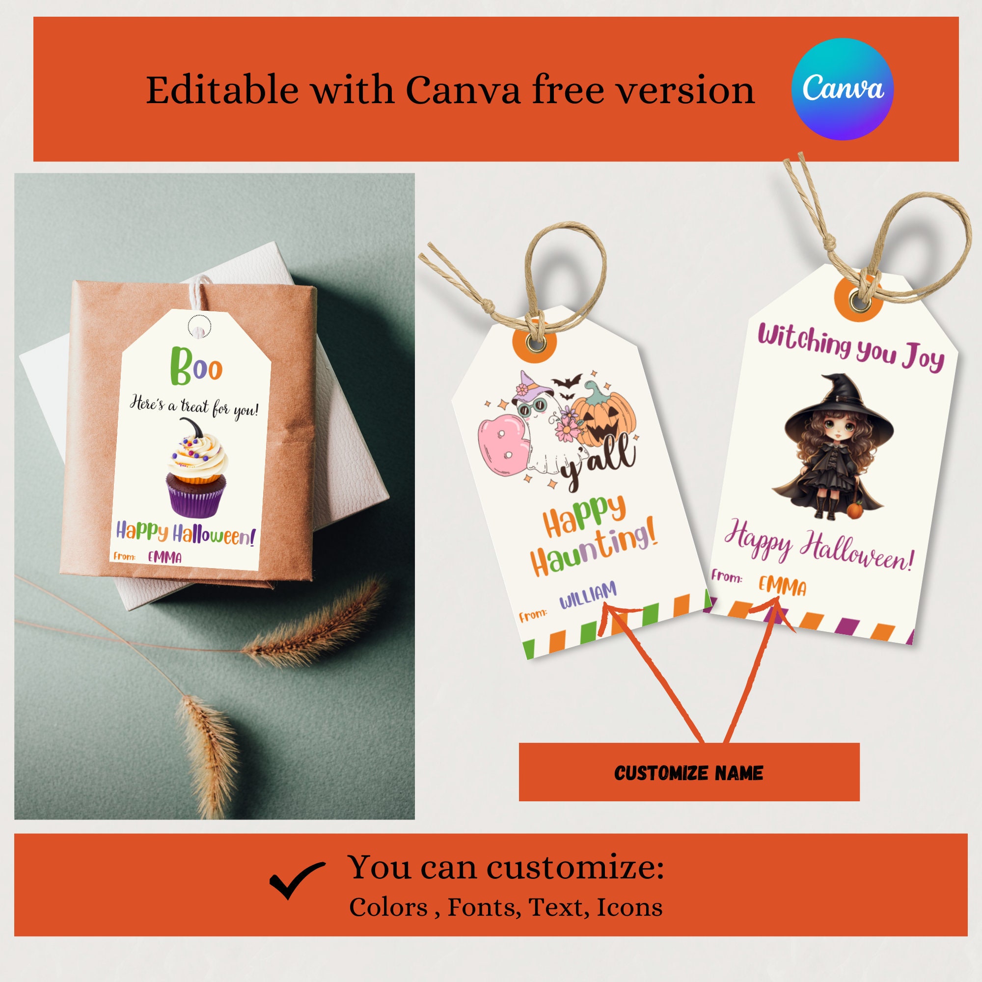 Editable Halloween Gift Tag Printable | DIY Halloween Treat Bag | Favor ...