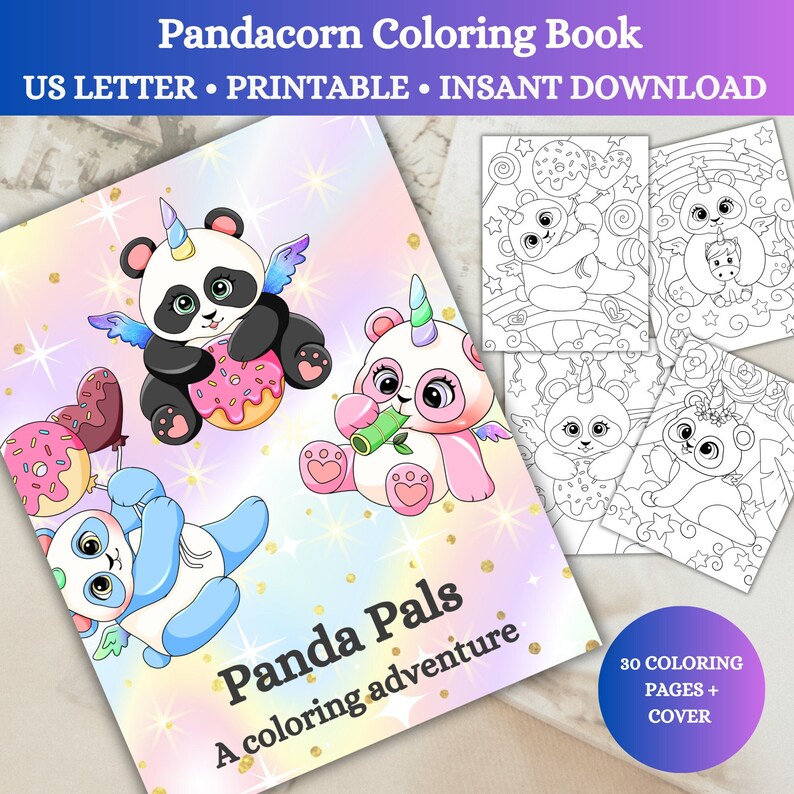 30 Pandacorn Coloring Page Book, for Kids and Adults, Instant Download ...
