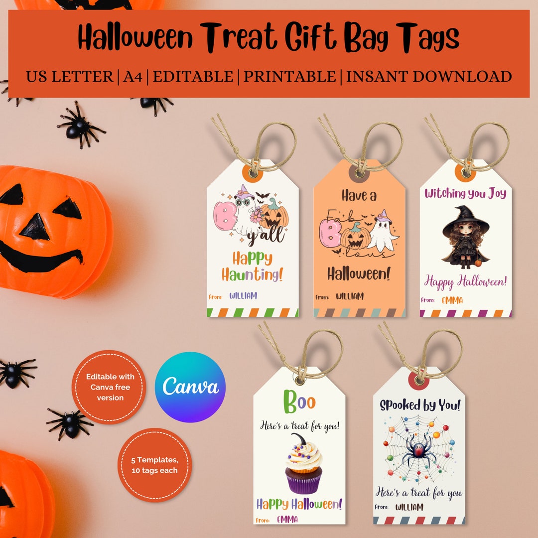 Editable Halloween Gift Tag Printable | DIY Halloween Treat Bag | Favor ...