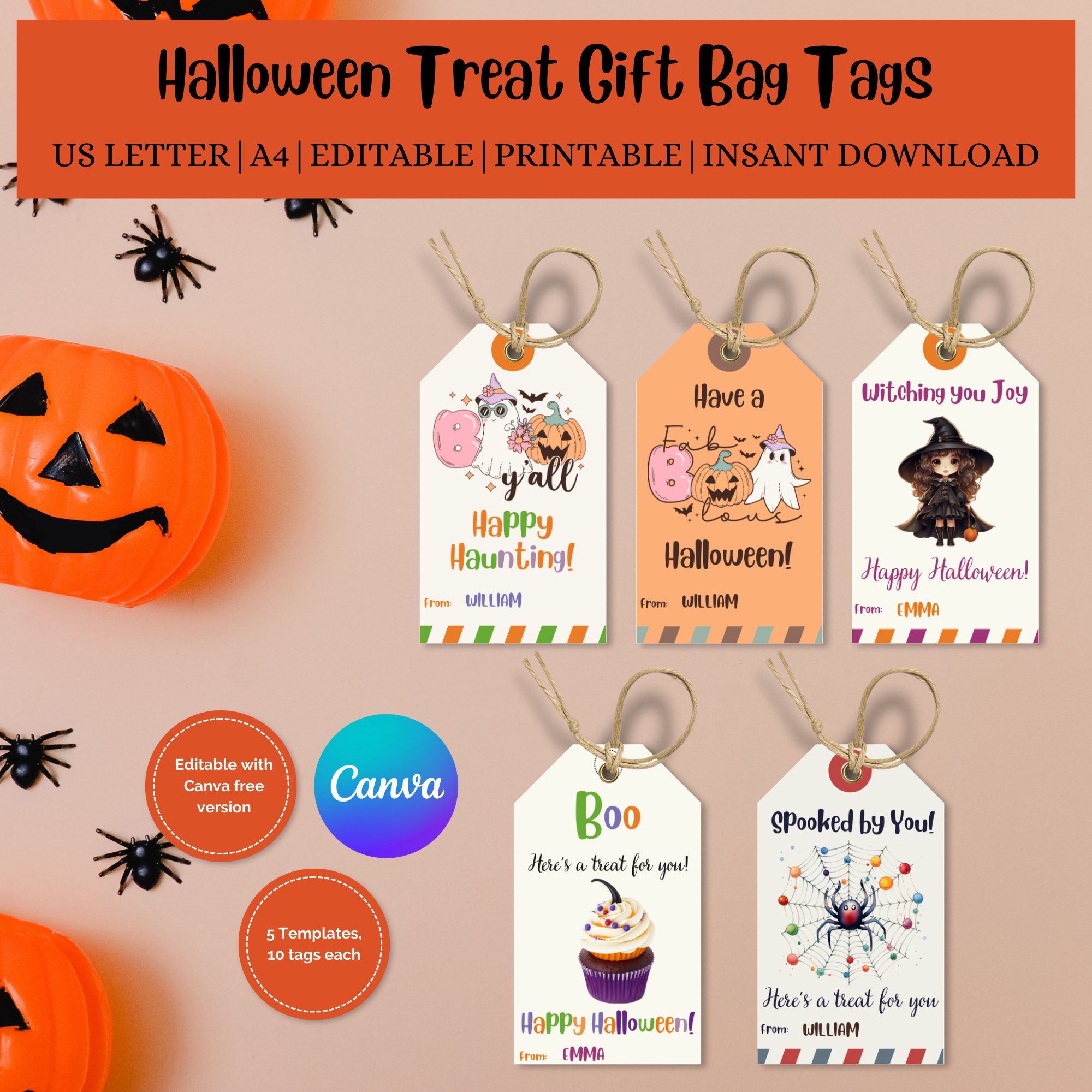 Editable Halloween Gift Tag Printable | DIY Halloween Treat Bag | Favor ...