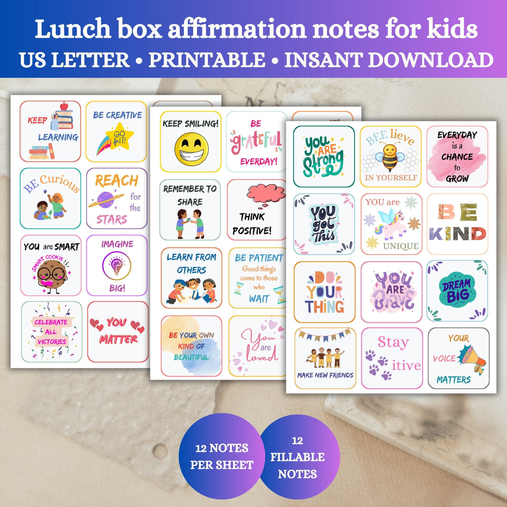 Lunch Box Notes for Kids, Ready-to-use & Customizable Messages, Back to ...