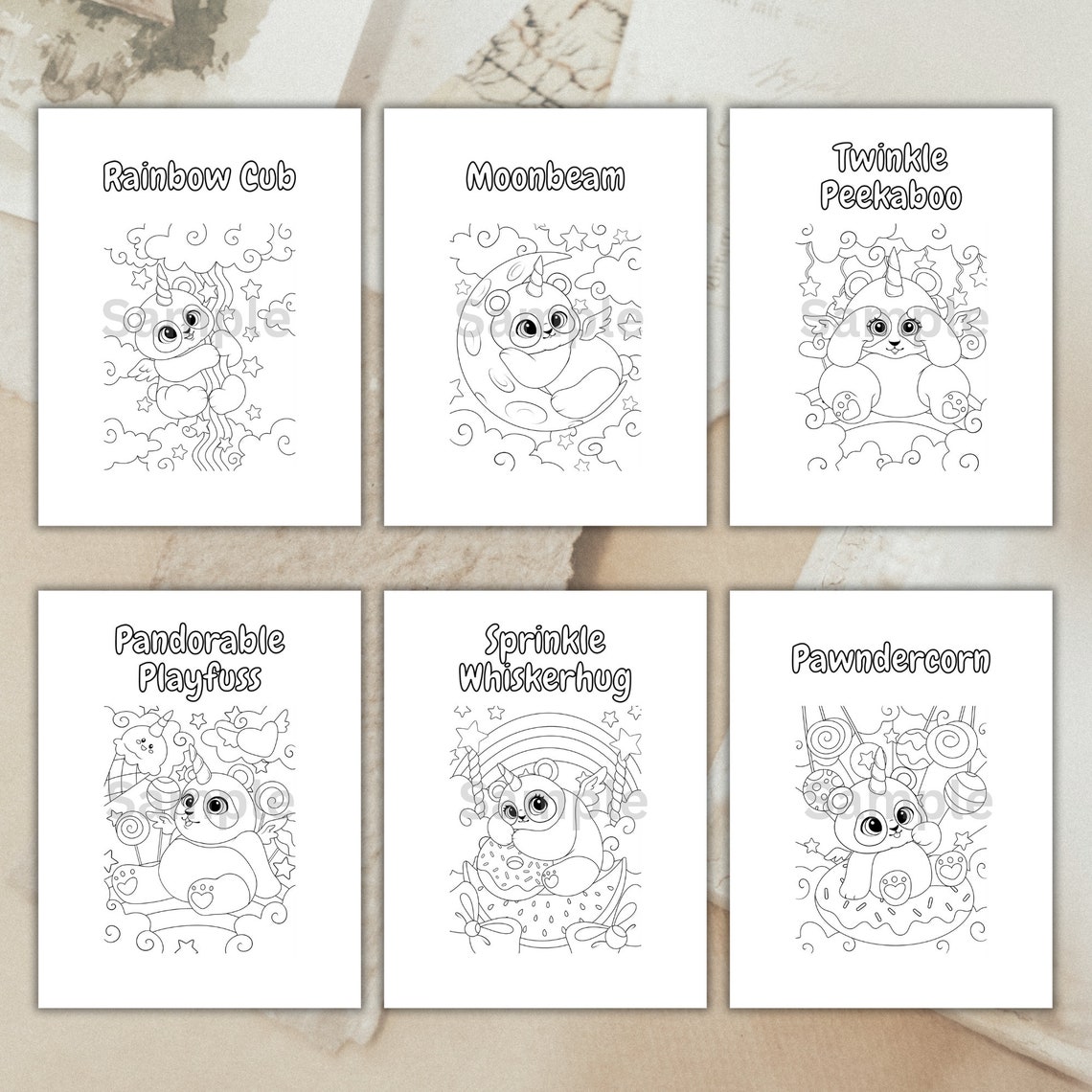30 Pandacorn Coloring Page Book, for Kids and Adults, Instant Download ...