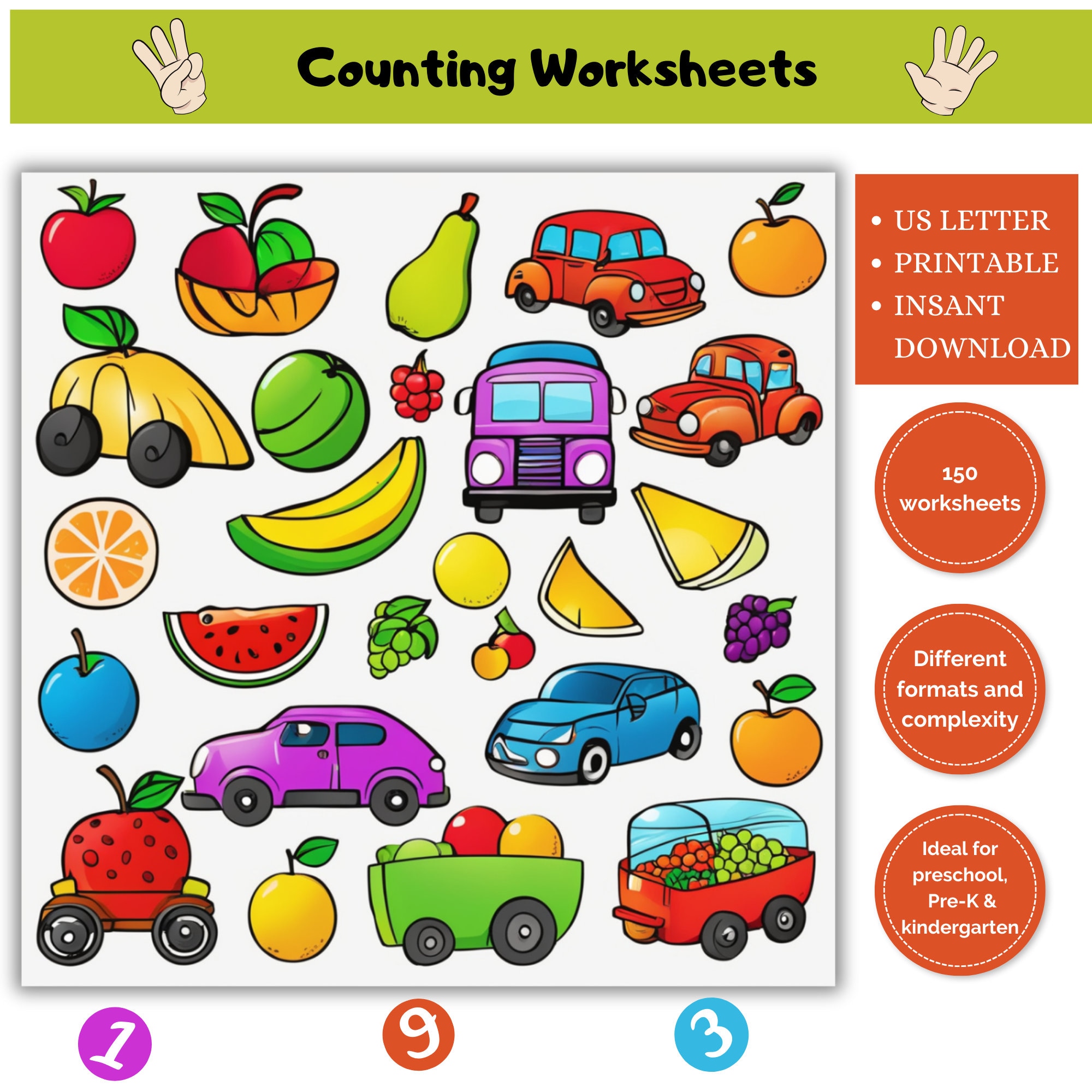 Counting Worksheets Mega Bundle, 150 Worksheets, for Kids, Preschool ...