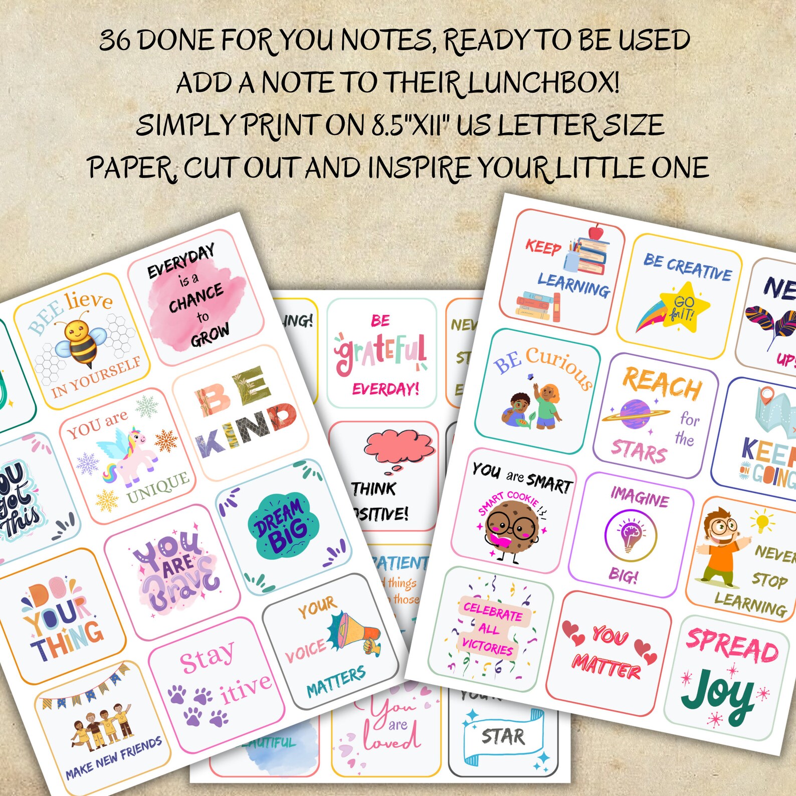 Lunch Box Notes for Kids, Ready-to-use & Customizable Messages, Back to ...