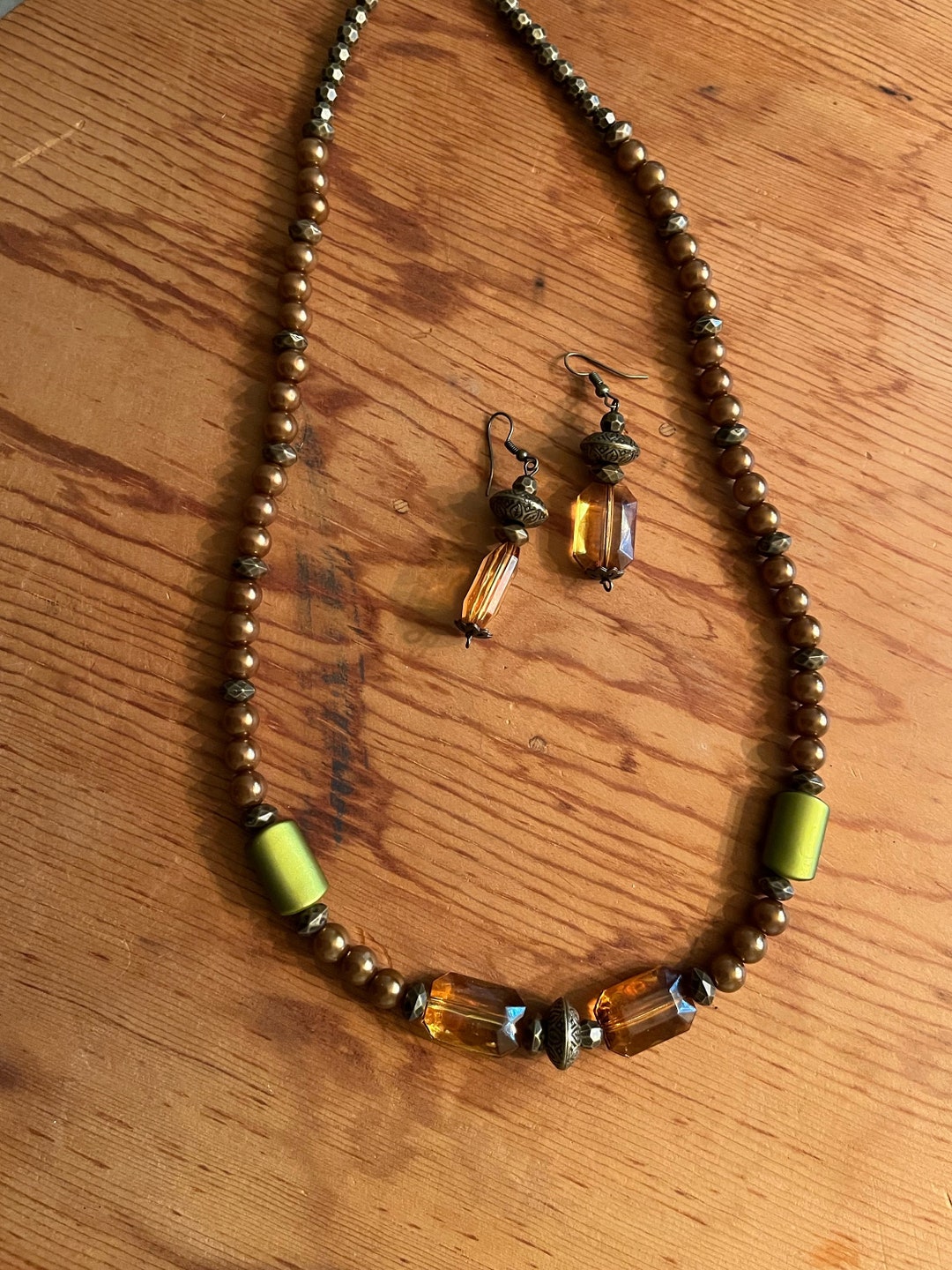 Copper and Sage Green Jewelry Set - Etsy