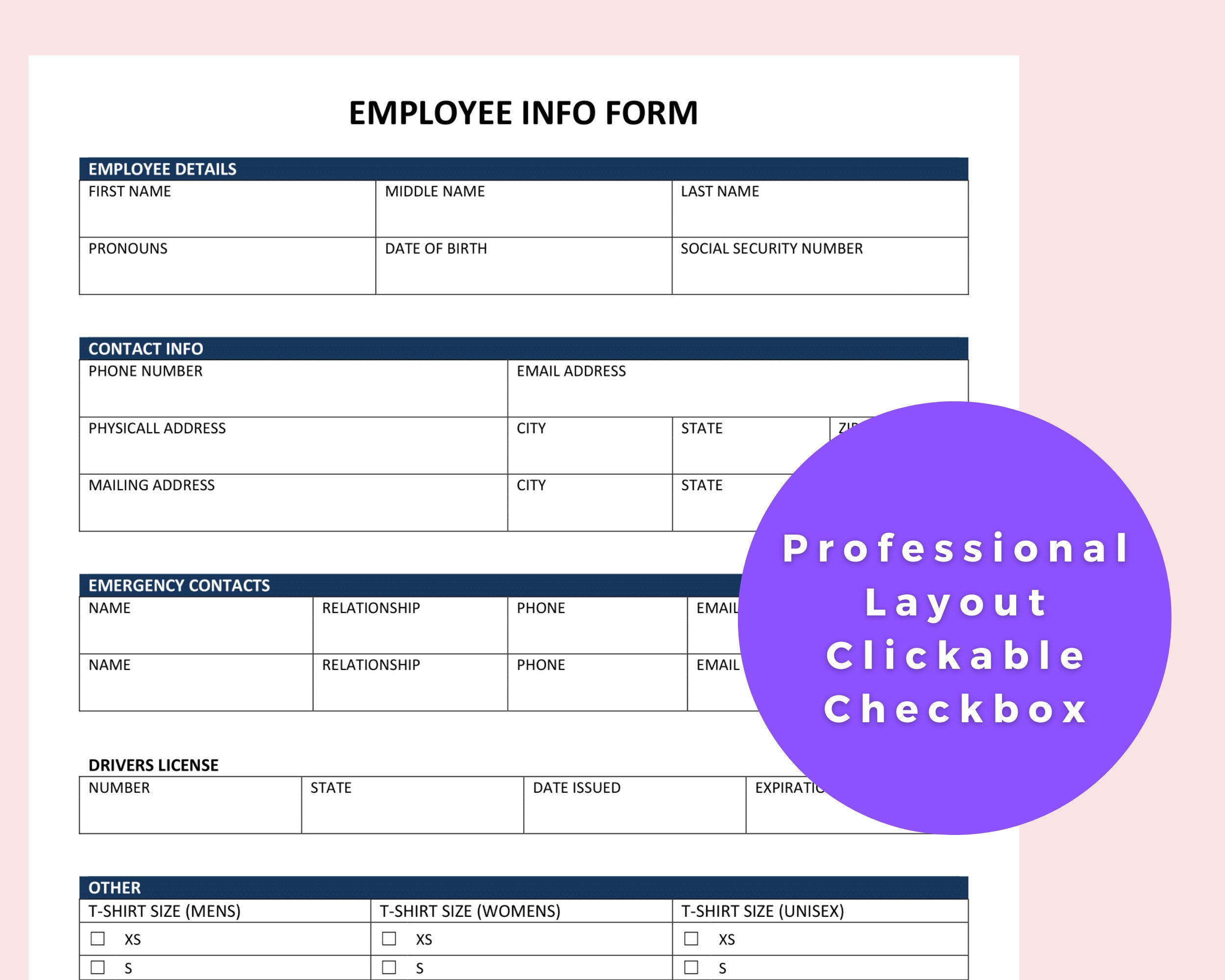 New Hire Info Form Editable in MS Word New Hire Infor Form - Etsy