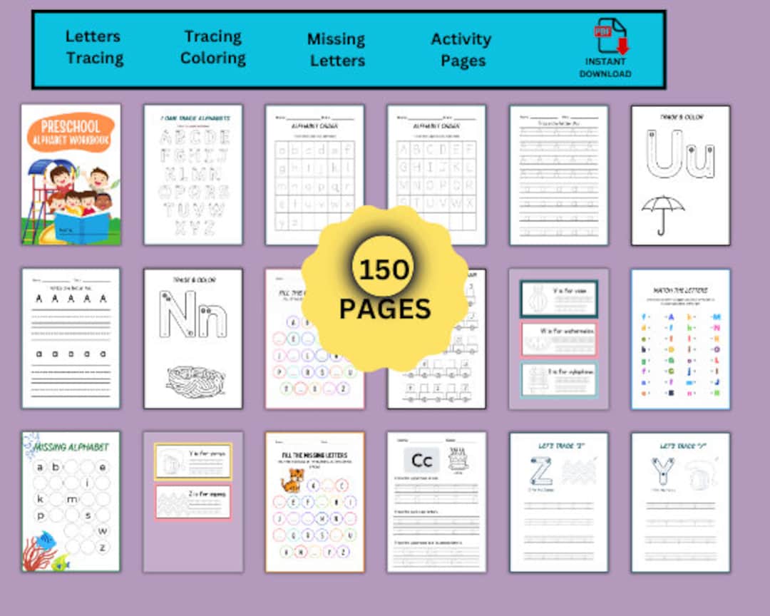 150 Alphabet Tracing Worksheet With Cover Preschool Alphabet - Etsy