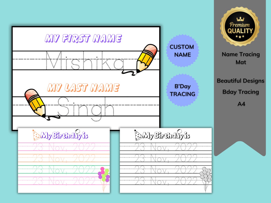 Name Tracing Custom Worksheet Custom Birthday Tracing Sheet / - Etsy