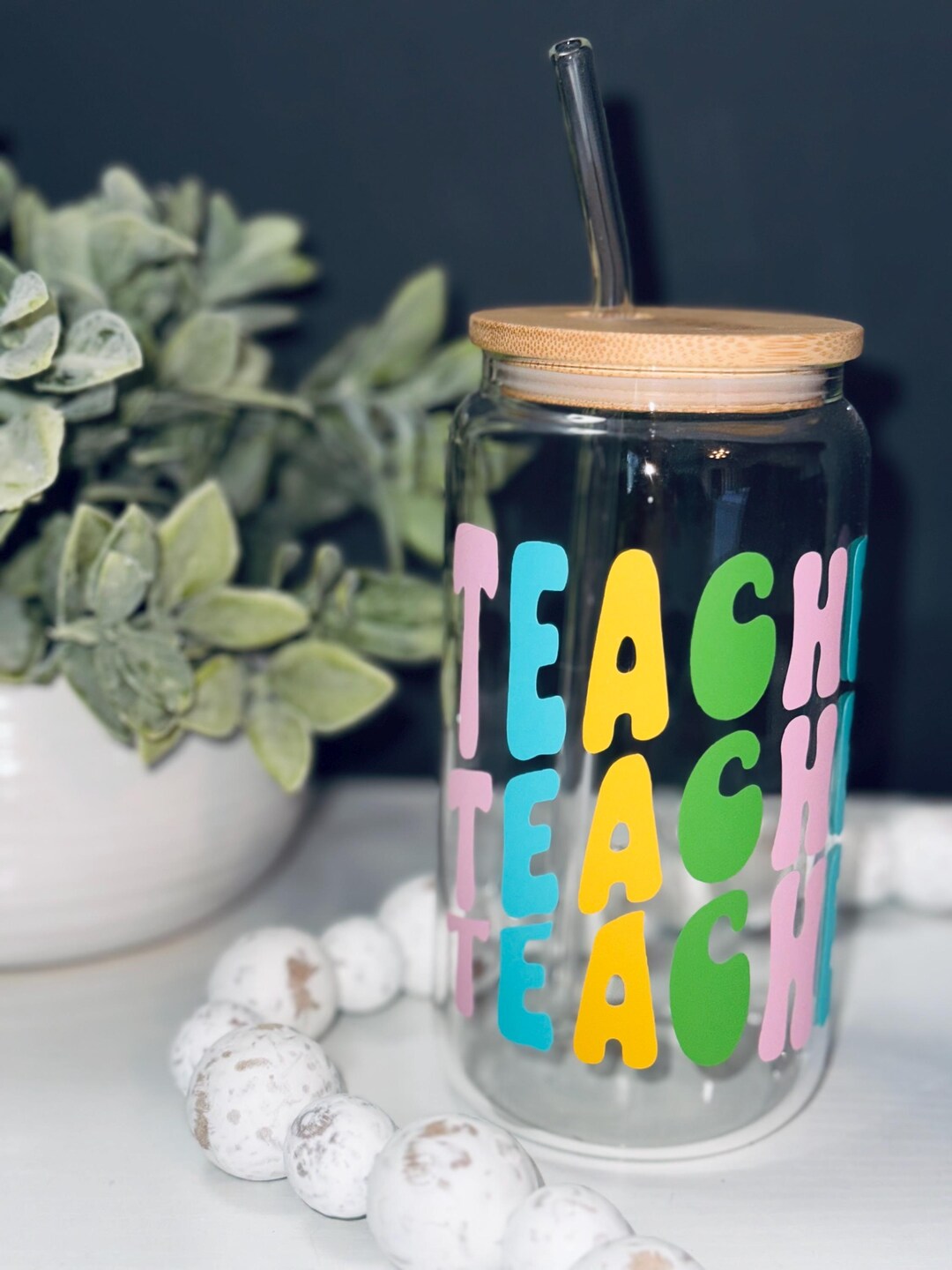 Retro Teacher Glass Beer Can Straw Tumbler Cup - - Etsy