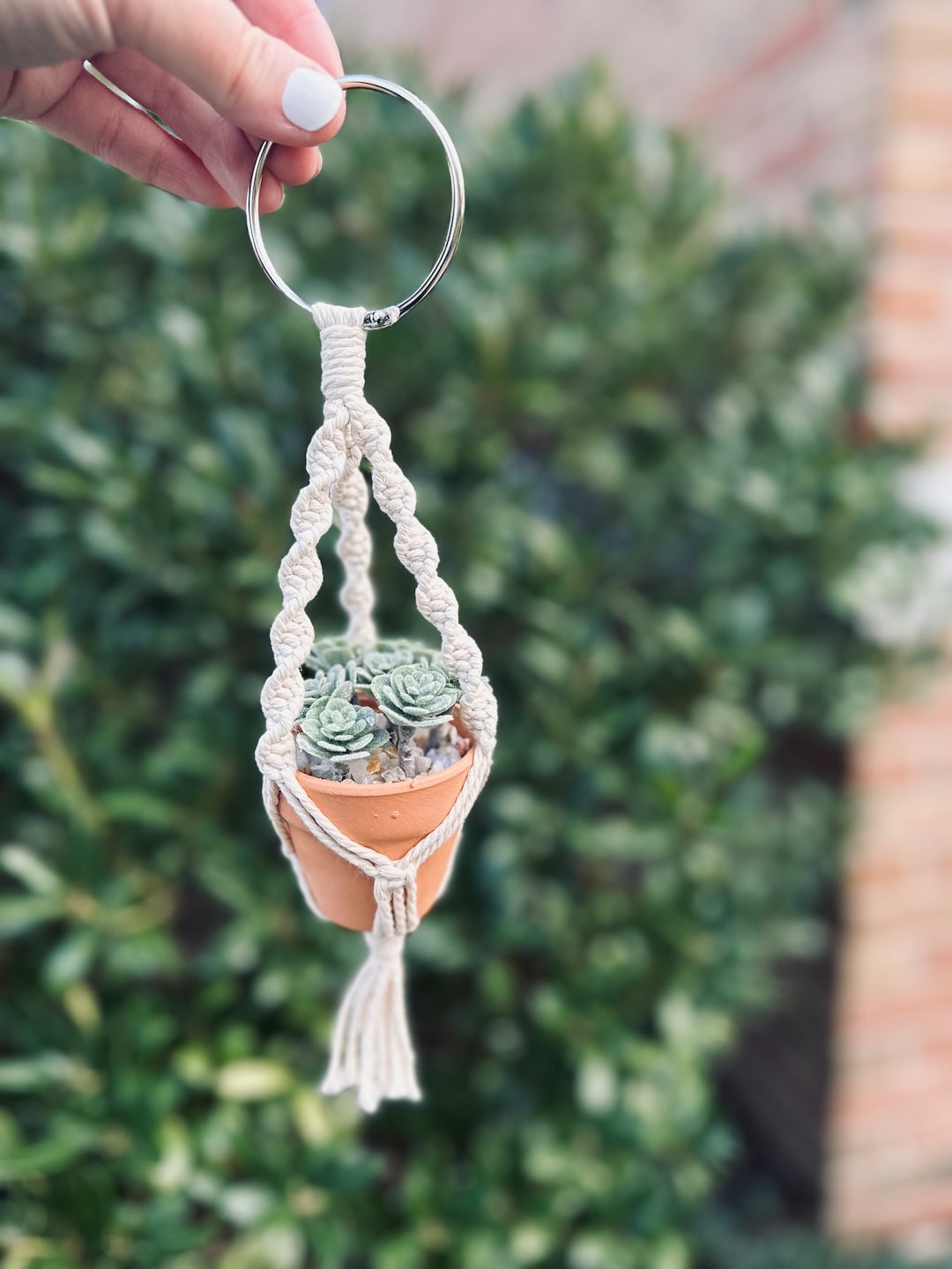 Boho Macrame Succulent Plant Hanger - Car Rearview Mirror Decor / Car ...