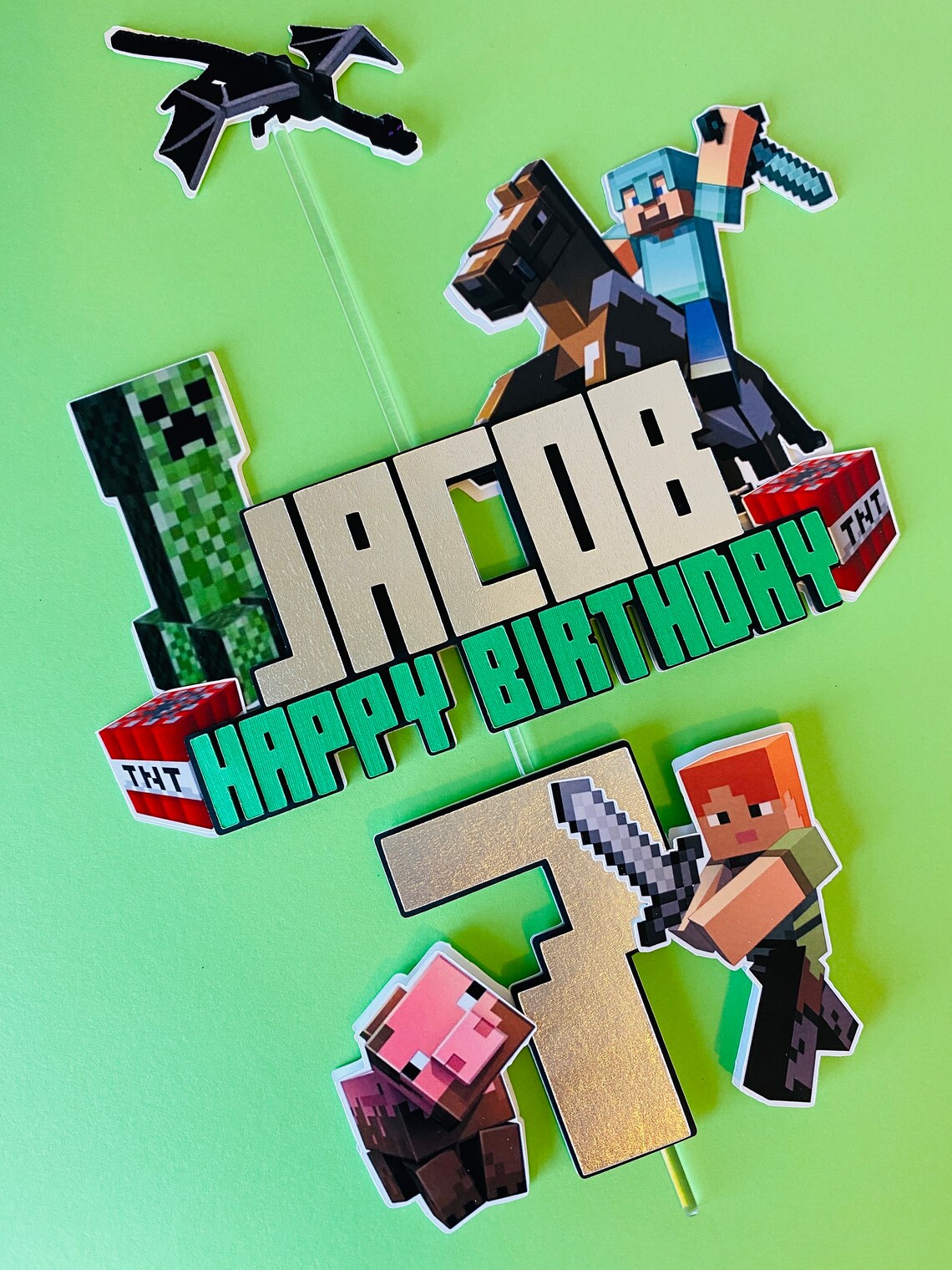 Mnecraft Cake Topper, Gamer Topper, Mnecraft Birthday Cake, Steve Cake ...