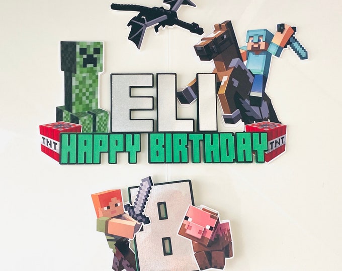 Minecrafter Pixel Cake Topper, Birthday Decoration - Etsy