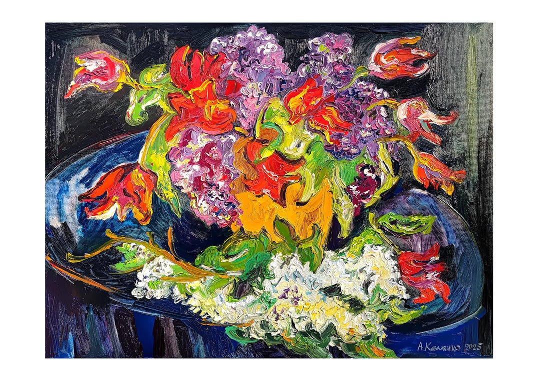 LARGE Original Painting Spring Flowers Bouquet Impasto Oil Painting ...