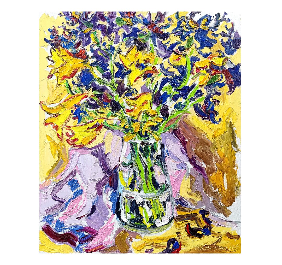 IRISES VASE Original Oil Painting 20x24 Modern Impressionist Colorful ...