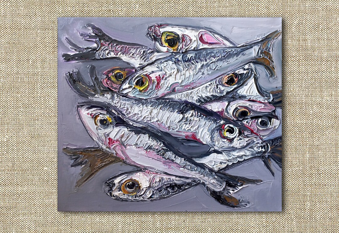 Sardina Oil Painting Small Gray Artwork Kitchen Textured Painting on ...