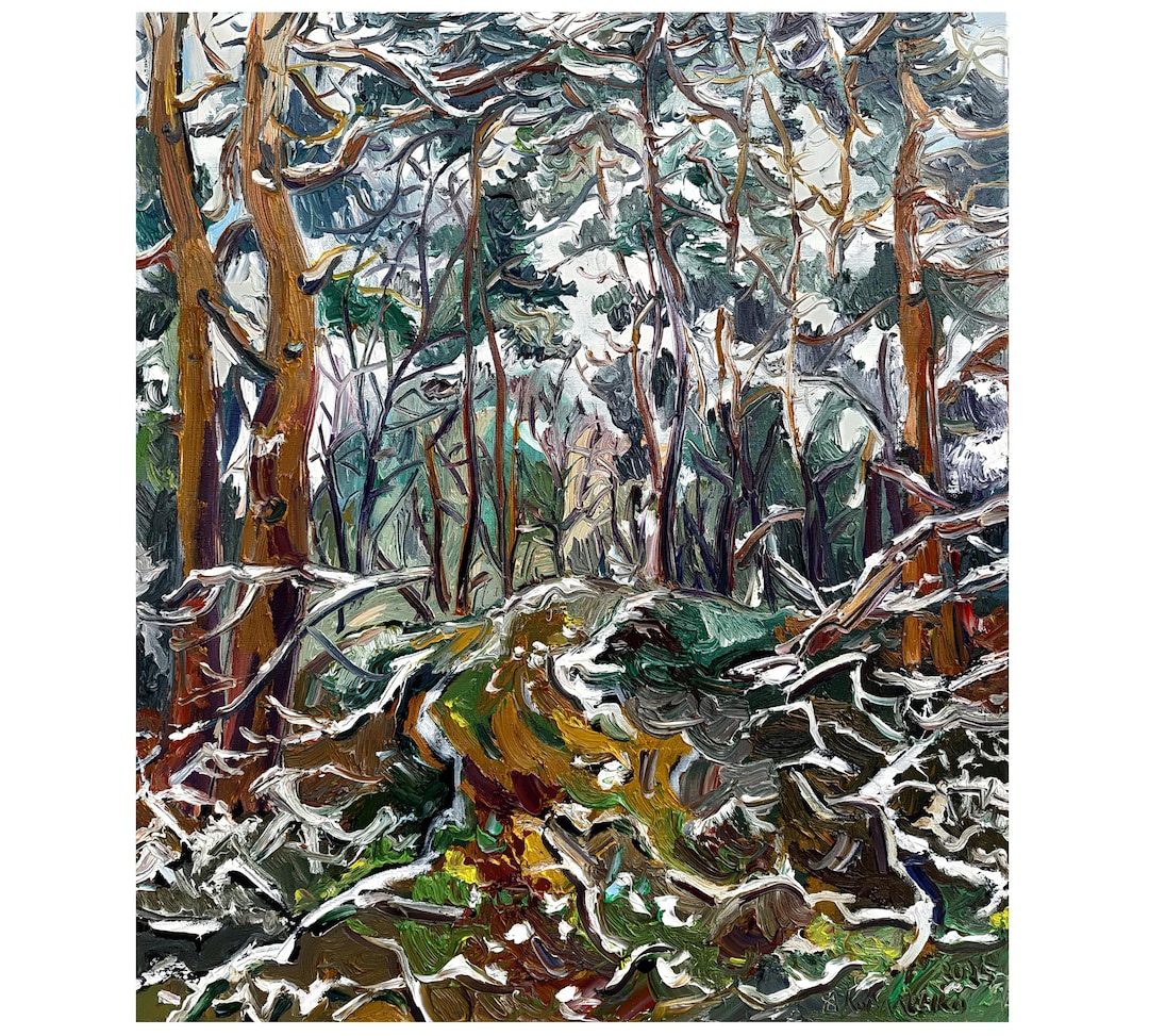 Pine Landscape Oil Painting Expressionism Landscape Green Original Oil ...