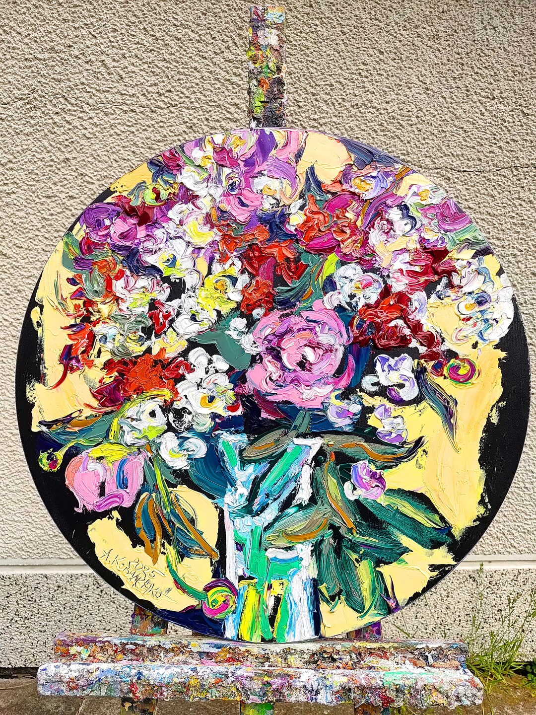 Summer Flowers Still Life CIRCLE ROUND Canvas Original Oil Painting ...