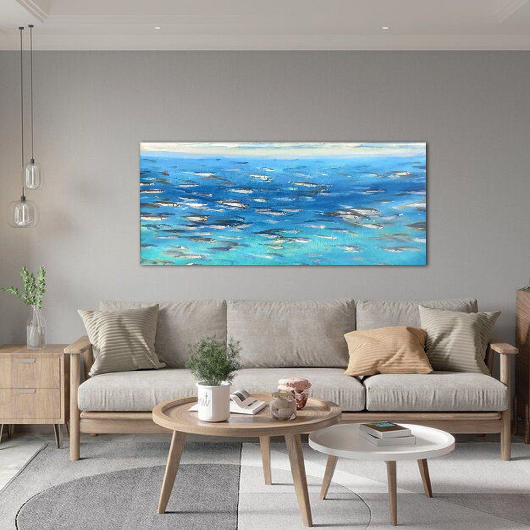 Large Oil Painting Horizontal Sardines Abstract Oil Canvas Textured ...