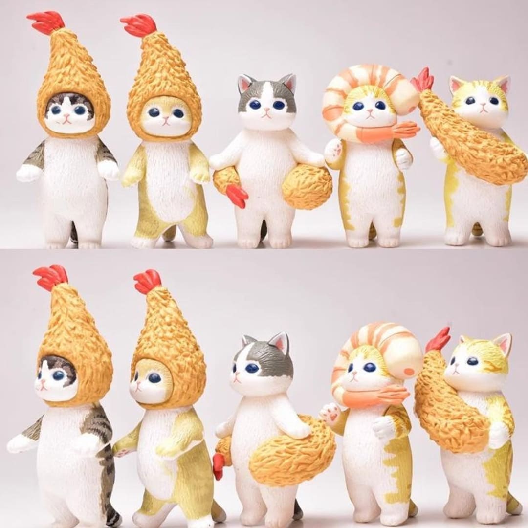 Cute Fried Shrimp Cat Figurine Kitten and Fried Shrimp Desk - Etsy