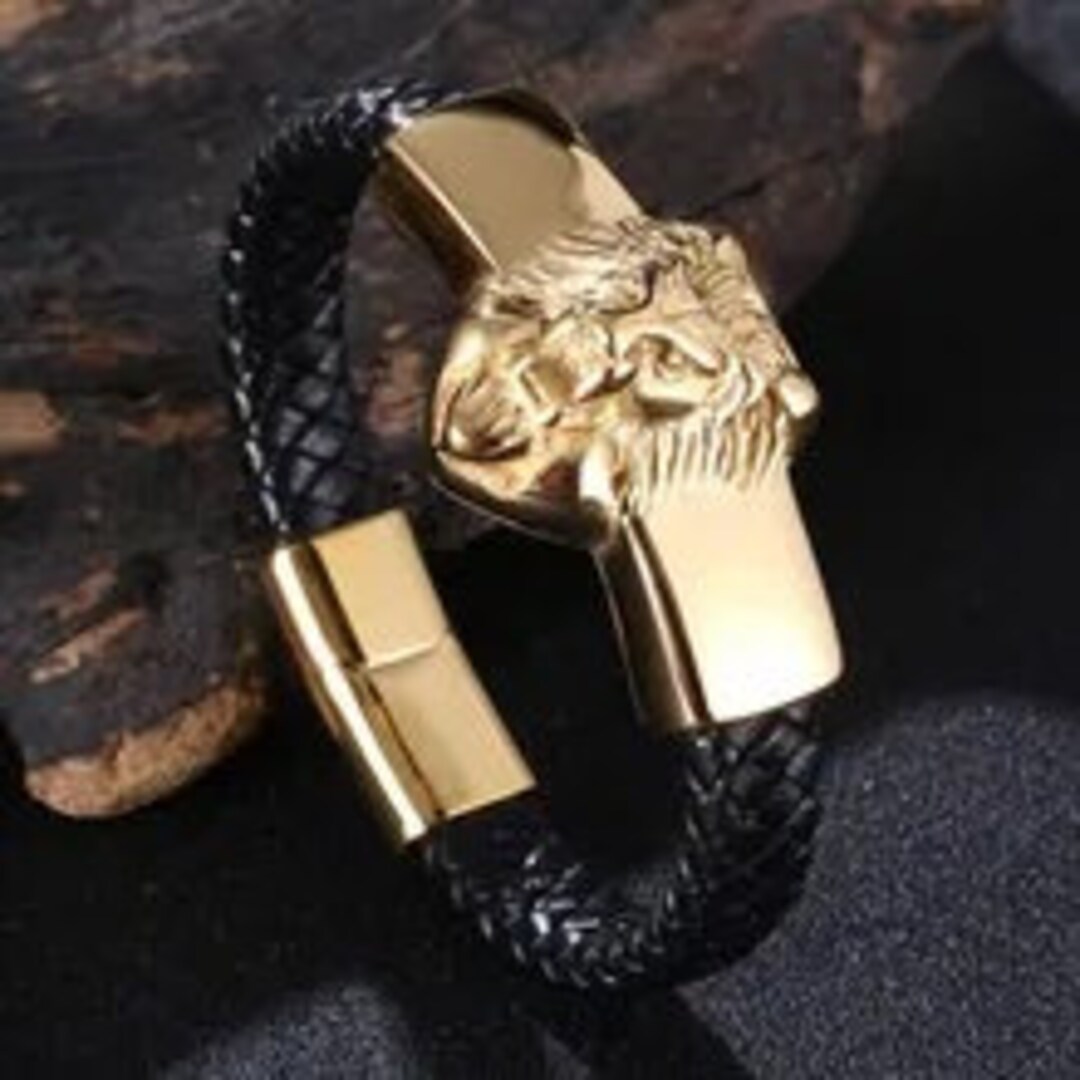 Golden Color Lion Head Braided Leather Bracelet for Men - Etsy
