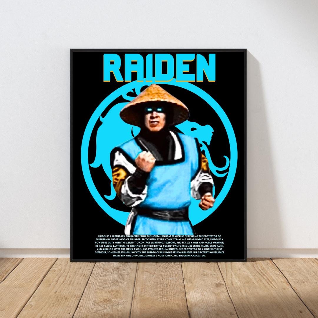 RAIDEN MKII From Mortal Kombat, Video Game Wall Art, Mortal Kombat ...
