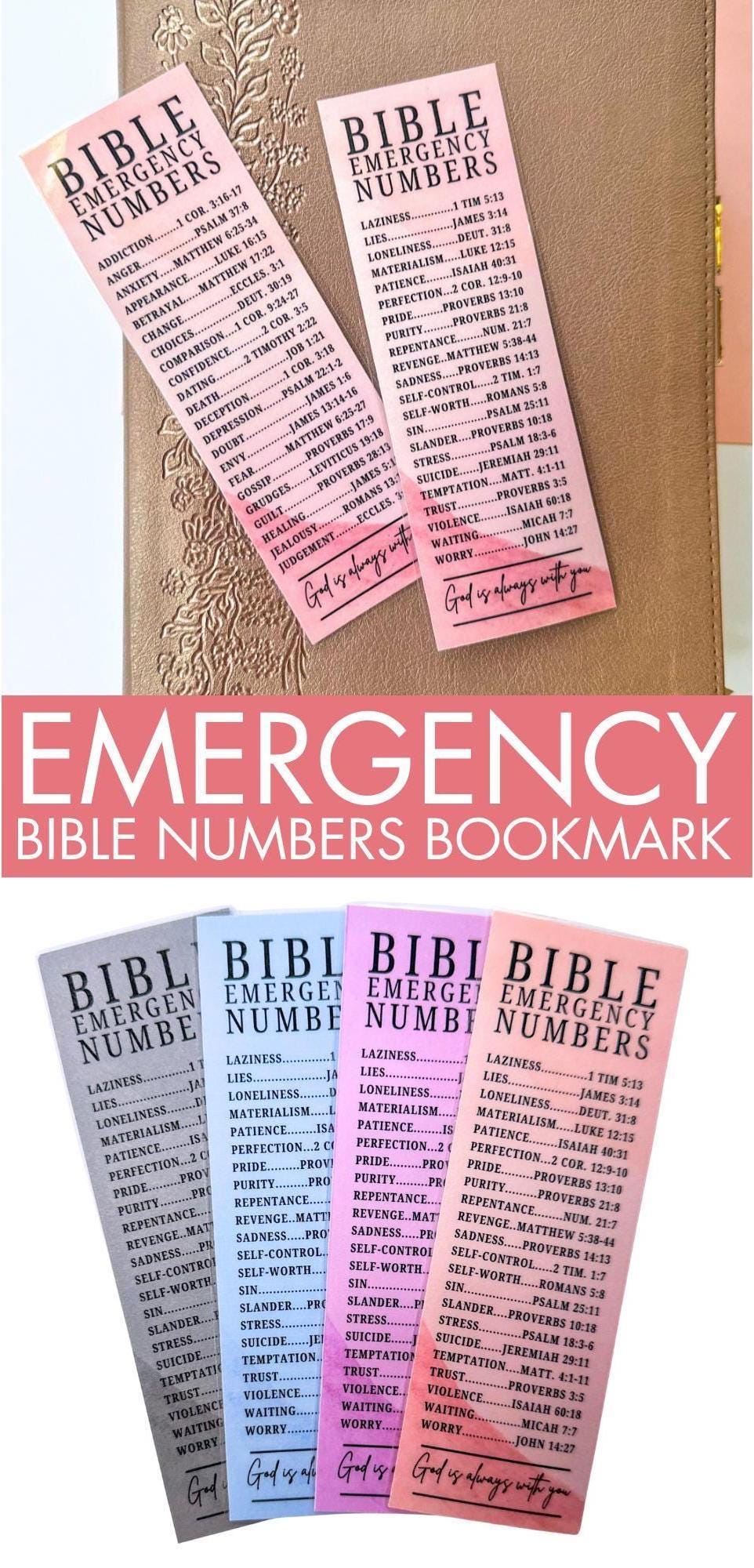 Emergency Bible Numbers Bookmark Christian Scripture Reference Card ...