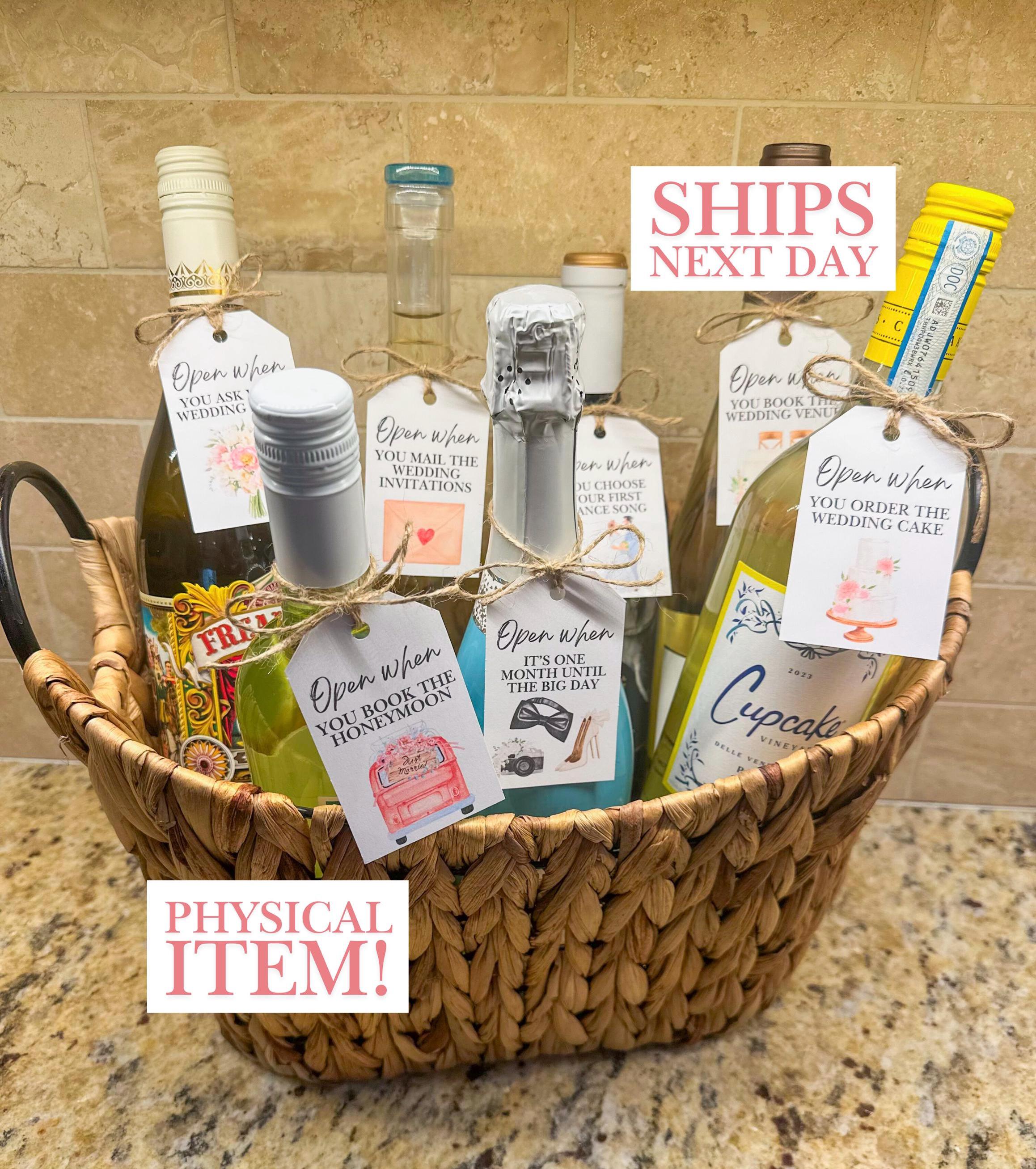 Engagement Wine Tag Gift Basket Label Set Engagement Gift Wine Basket ...