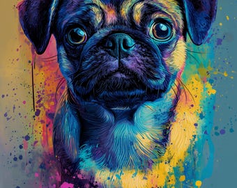 Adorable Pug Dog With Vibrant Splash of Colors Art Print - Instant ...