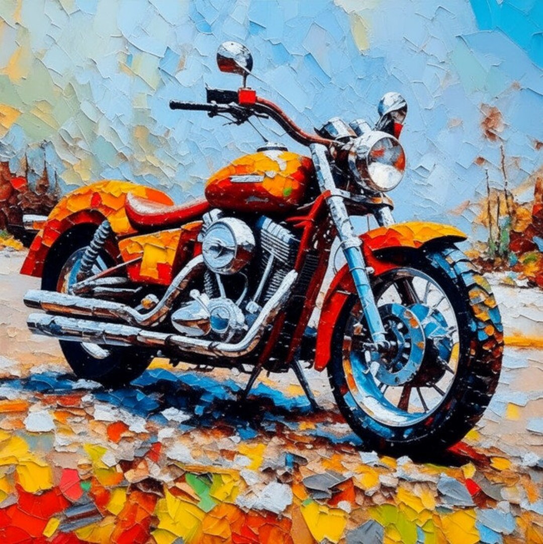 Harley-style Red Vintage Motorcycle Acrylic Digital Wallart Square ...