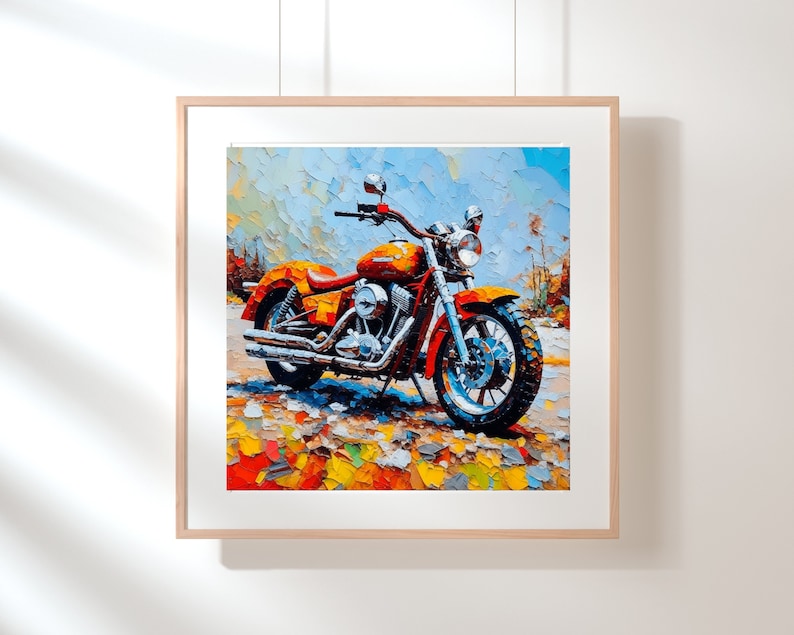 Harley-style Red Vintage Motorcycle Acrylic Digital Wallart Square ...