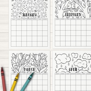Printable Coloring Calendar for Kids, Undated Planner PDF, Coloring ...