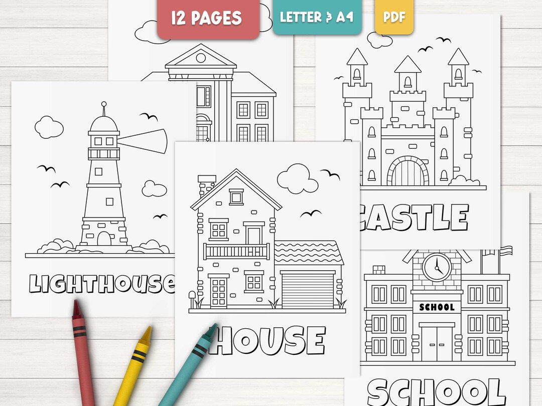 Building Coloring Book for Kids, House Coloring Pages, Educational ...