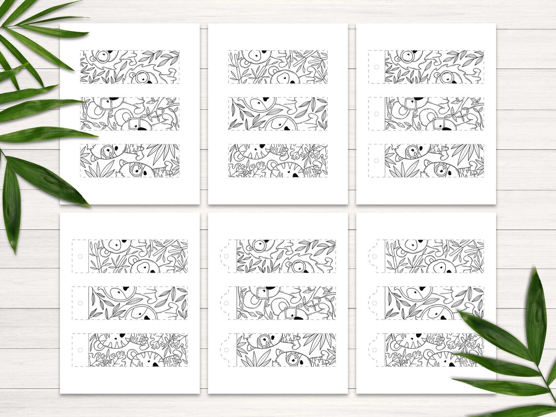 Jungle Animal Coloring Bookmarks for Kids, Printable Bookmarks to Color ...