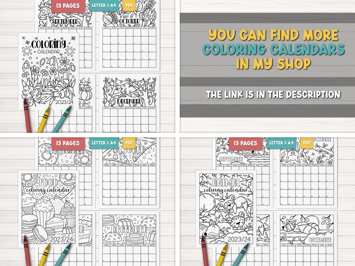 Coloring Calendar for Kids, Undated Monthly Planner Printable, Holiday ...