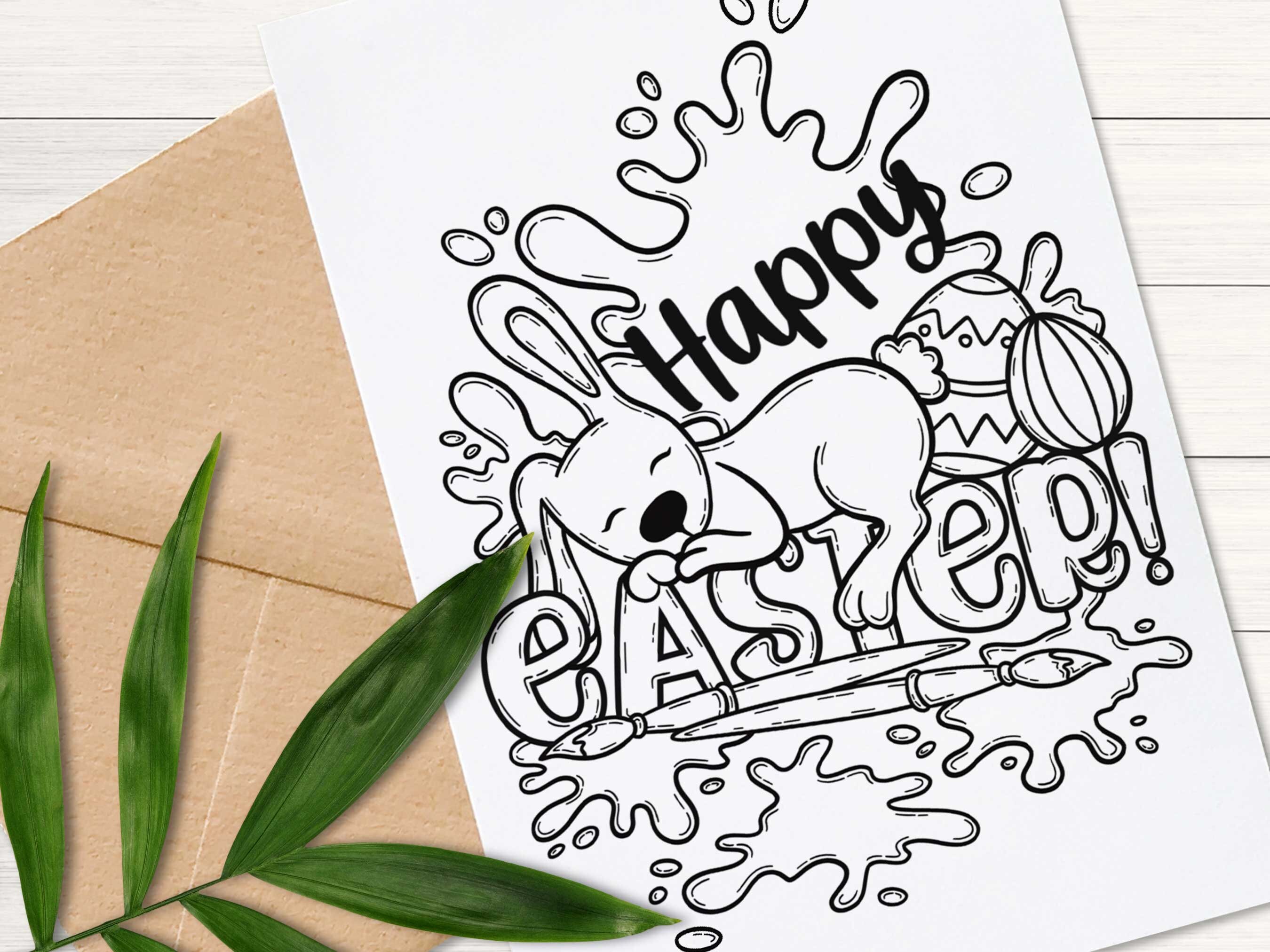 Printable Easter Coloring Card for Kids, Happy Easter Greeting Card ...