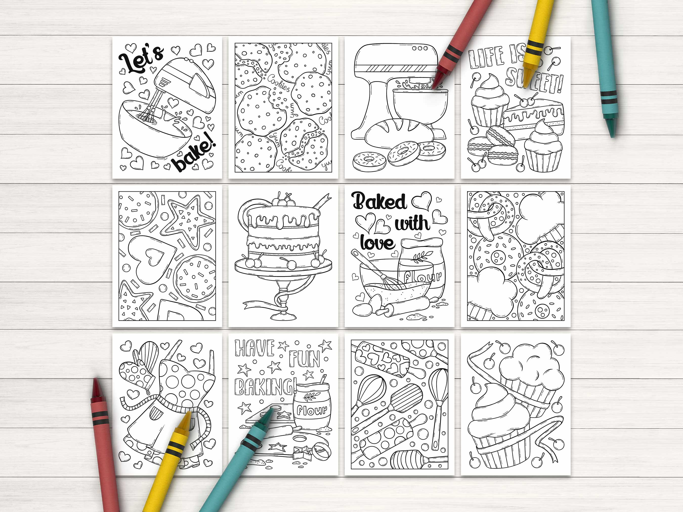Baking Coloring Pages for Kids, Food Coloring Page Printable, Sweets ...