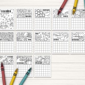 Coloring Calendar for Kids, Undated Monthly Planner Printable, Holiday ...