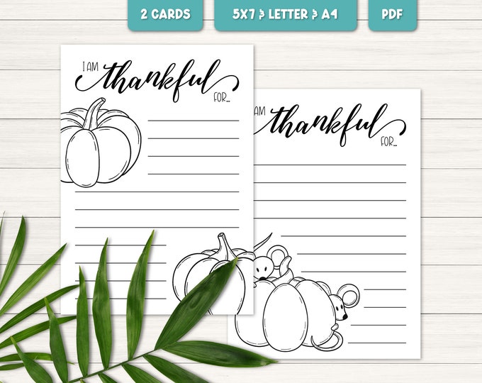 Thanksgiving Gratitude Cards Printable, I Am Thankful for Cards ...