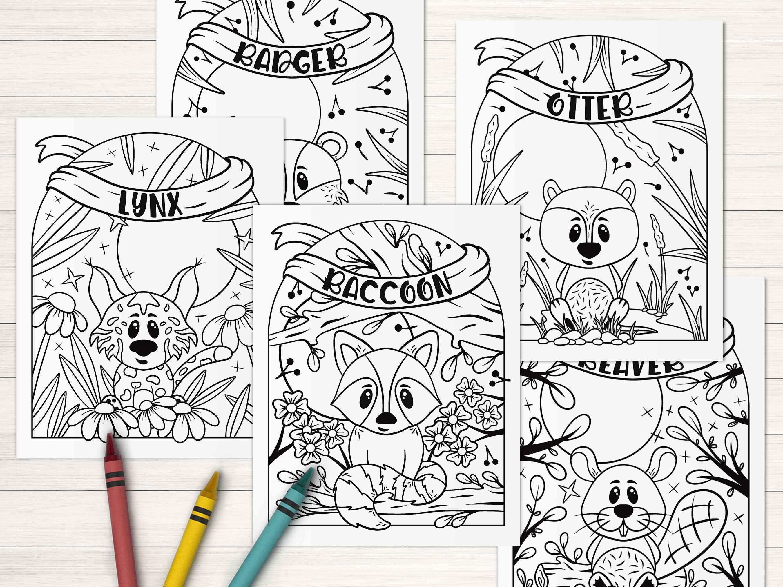 Cute Woodland Animals Coloring Pages for Kids, Animal Coloring Book for ...
