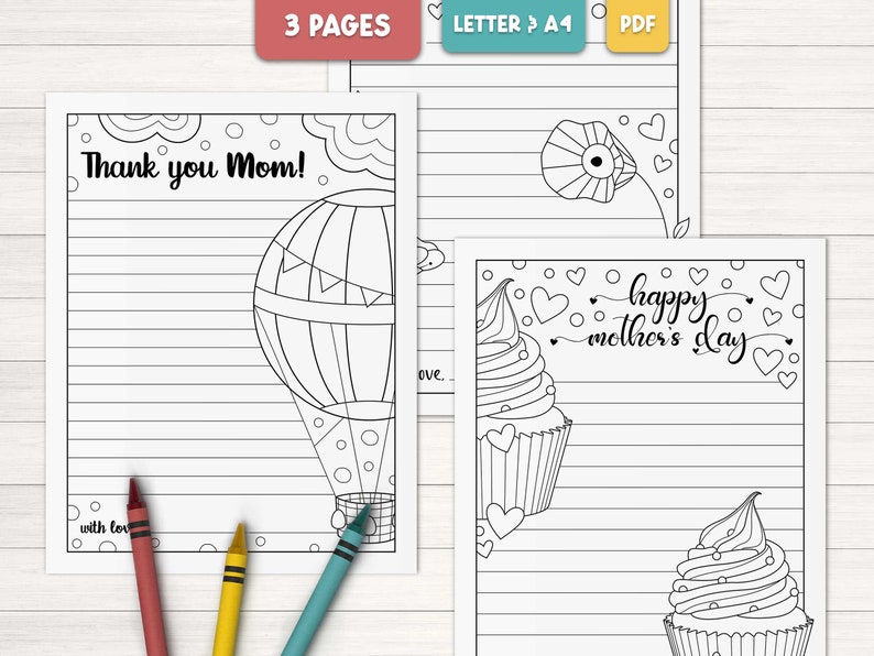Mothers Day Letter, Printable Coloring Card, Mothers Day Coloring Pages ...