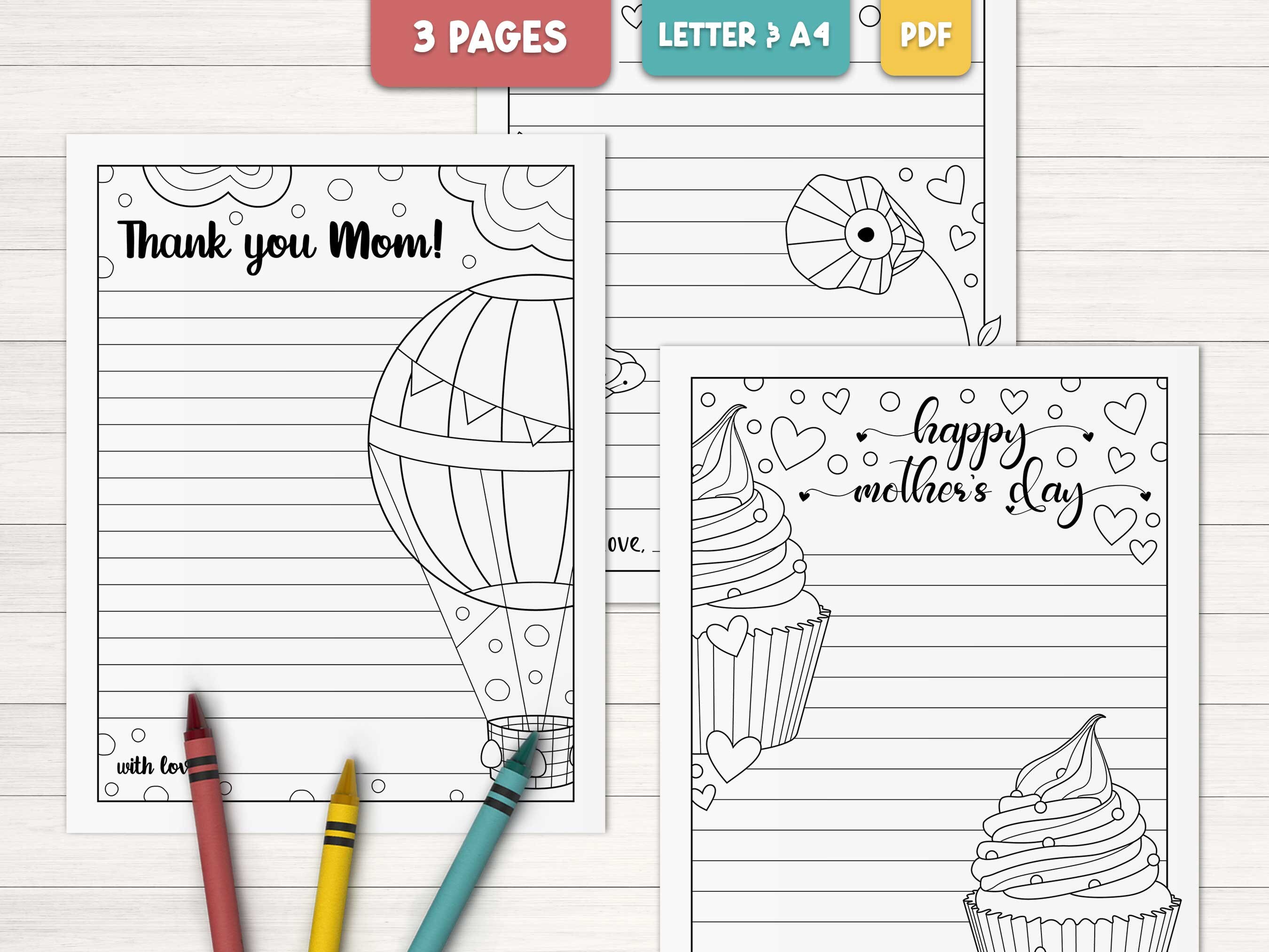 Mothers Day Letter, Printable Coloring Card, Mothers Day Coloring Pages ...