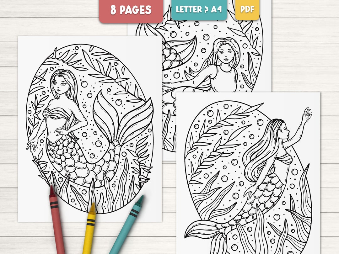 Printable Mermaid Coloring Pages for Kids, Mermaid Birthday Activities ...